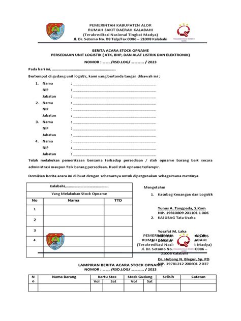 Berita Acara Stock Opname Persediaan Pdf