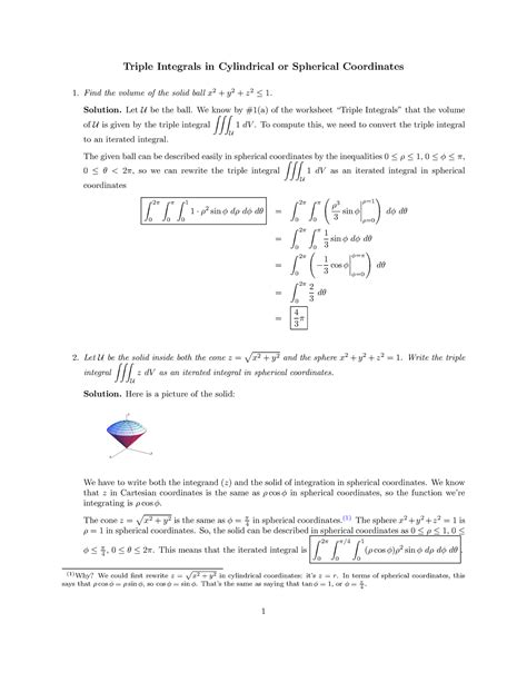 Calculus Iii Sphericalcylindrical Integ Examples Triple Integrals In Cylindrical Or