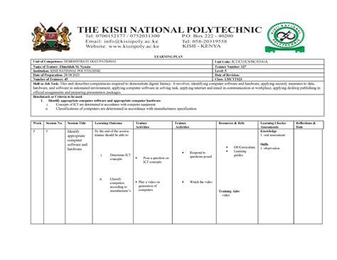 L5ICTT Learning PLAN Digital Literacy LEARNING PLAN Unit Of Competence DEMONSTRATE