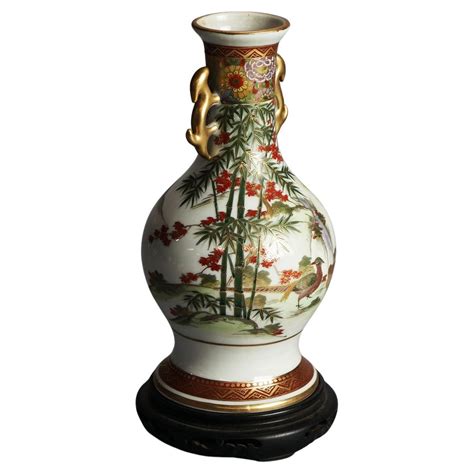 Antique Japanese Satsuma Pottery Vase And Lidded Urn Hand Painted And