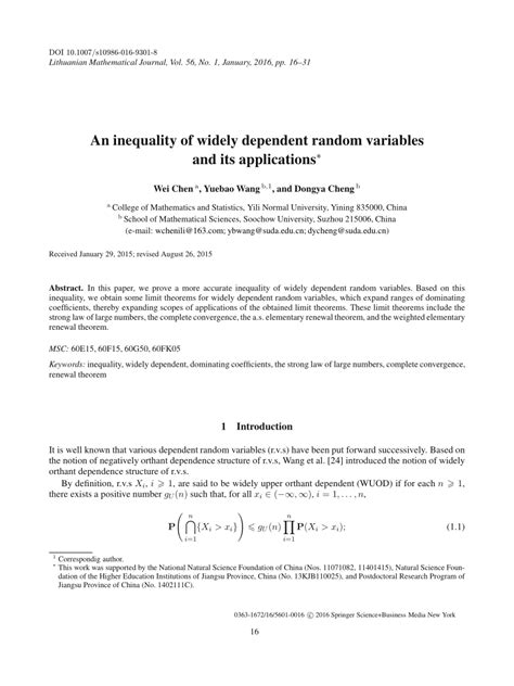 Pdf An Inequality Of Widely Dependent Random Variables And Its