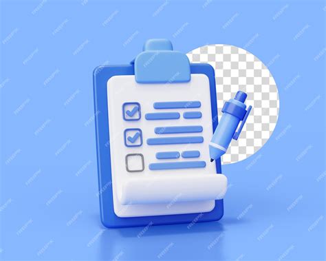 펜 체크리스트 양식 보고서 확인란 비즈니스 3d 배경 그림이 있는 클립보드 프리미엄 Psd 파일