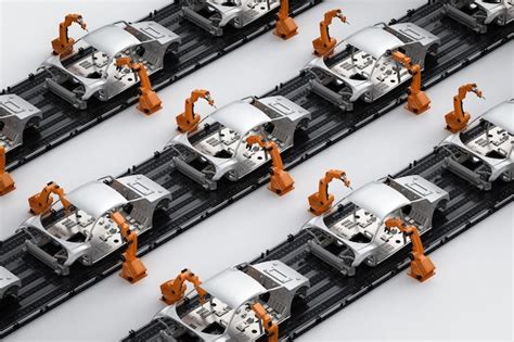 Premium Photo Automation Aumobile Factory Concept With 3d Rendering Robot Assembly Line In Car