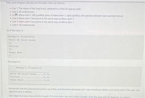 Solved 6 9 REQUIRED Lab 6D Food Truck Menu Overview Create Chegg Com
