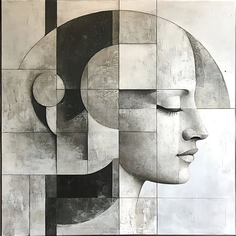 Abstract Portrait Of A Serene Woman Showcasing Geometric Shapes And