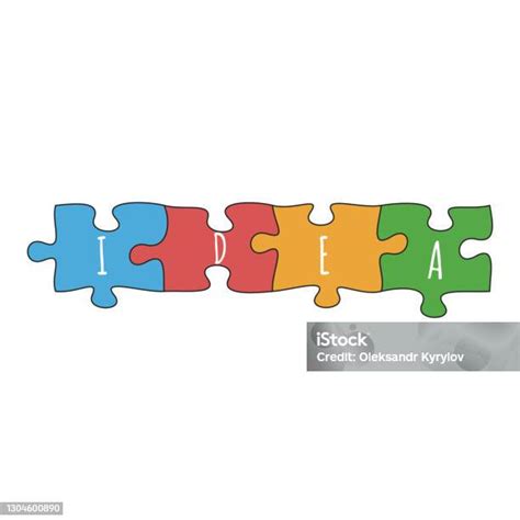네 퍼즐 조각 벡터 Idea 단어 퍼즐 체인과 고립 된 컬러 로고 게임 로고 신선한 아이디어 개념 흰색 배경에 격리된 스톡 벡터