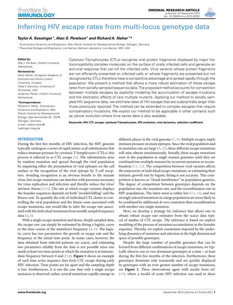 Pdf Inferring Hiv Escape Rates From Multi Locus Genotype Data