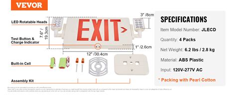 VEVOR LED Exit Sign With Emergency Lights Two Heads Emergency Exit Light With Battery Backup
