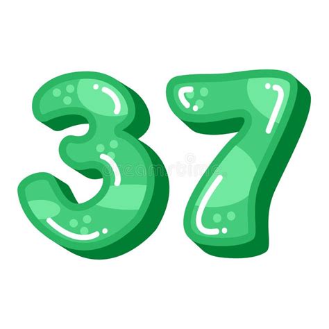 Cute Funny Number 37 Thirty Seven Vector Illustration Green Number 37