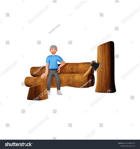 Man Cutting Tree D Character Illustration Stock Illustration Shutterstock