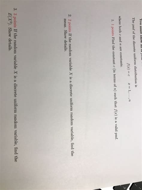 Solved The Pmf Of The Discrete Uniform Distribution Is F X