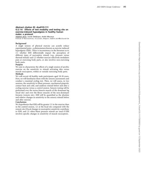 Pdf O 2 1 6 Effects Of Test Modality And Testing Site On Exercise Induced Hypoalgesia In