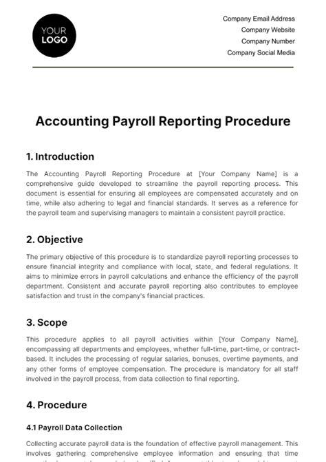 Free Accounting Payroll Reporting Procedure Template To Edit Online