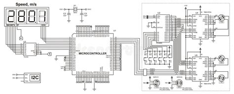 Vector Drawing Electrical Circuit With Microcontroller Voltmeter Ram And Eprom Chips Logic