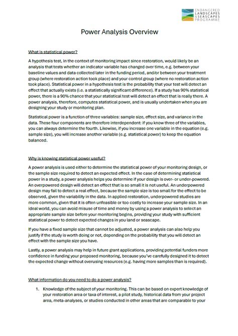 Power Analysis Primer Endangered Landscapes Seascapes Programme