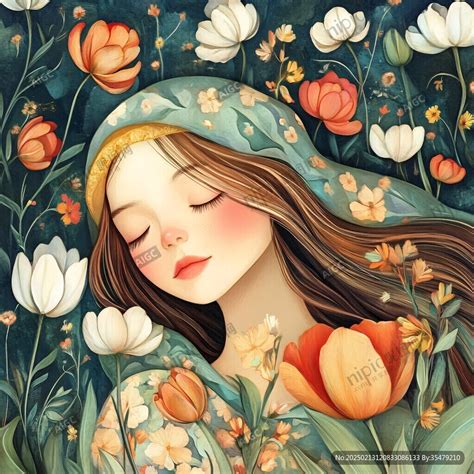 Ai创作图花季少女插画 少女与花插画 花卉少女插画 精美花手绘郁金香少女 春天少女插画 梦幻女孩插画 森系人物插画 唯美少女与花系列 森系女孩插画 浪漫少女插画 鲜花女孩插画 女孩插画封面插画