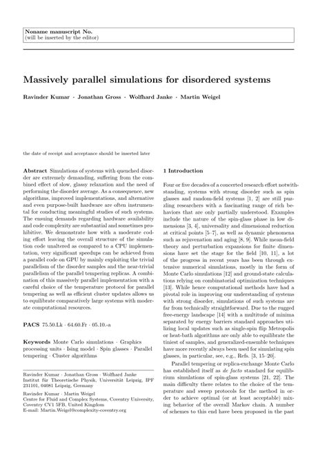 Pdf Massively Parallel Simulations For Disordered Systems