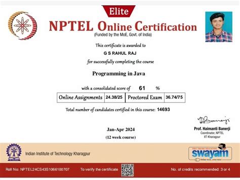 I Am Excited To Share That I Have Successfully Completed The Nptel Java