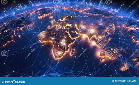 A Digital Network Connecting The Continents Of The World Generative Ai Stock Illustration
