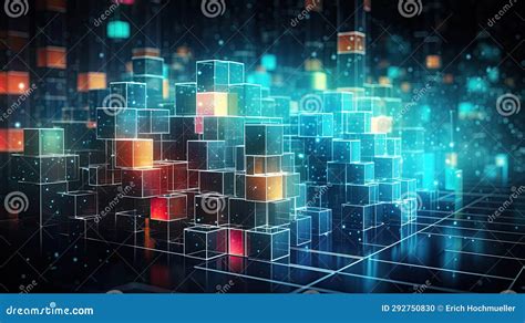 Visualizing Big Data Generated By An Clustering Algorithm In A Glowing Cube Design Stock