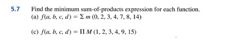 Solved Find The Minimum Sum Of Products Expression For Each Chegg