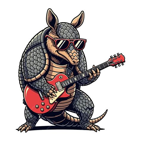 Armadillo Rocking Out With An Electric Guitar Premium Ai Generated Vector