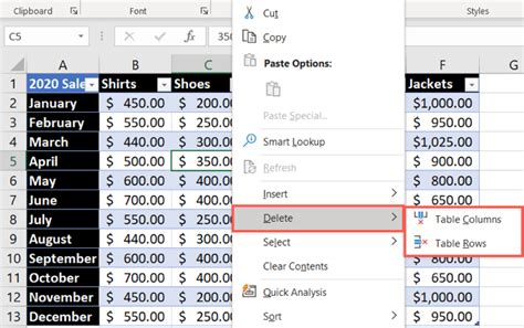 How To Add Or Delete Columns And Rows In A Table In Microsoft Excel