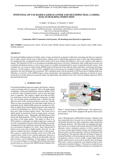 Pdf Potential Of Uav Based Laser Scanner And Multispectral Camera Data In Building Inspection