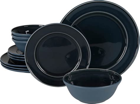 12 Piece Reactive Stoneware Dinnerware Set In Blue