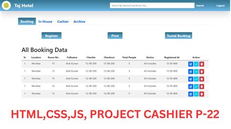 part 22 javascript project hotel management system html css