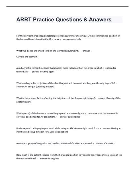 ARRT Practice Questions Anawers ARRT Stuvia US