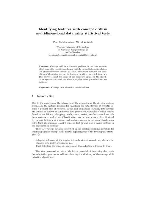 PDF Identifying Features With Concept Drift In Multidimensional Data Using Statistical Tests
