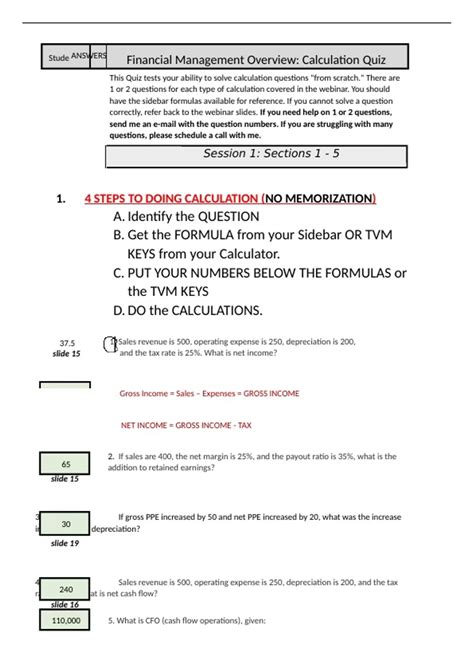 Wgu C214 Financial Management Overview Calculation Quiz 100 Out Of 100 With Typed Out Formulas