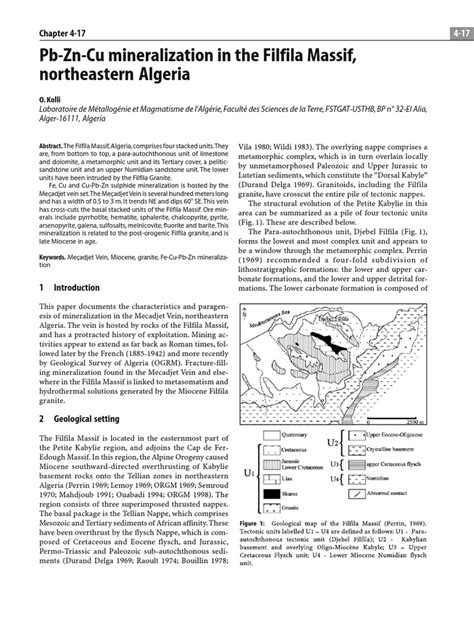 Pb Zn Cu Mineralization In The Filfila Massif Northeastern Algeria Pdf Clastic Rock Minerals
