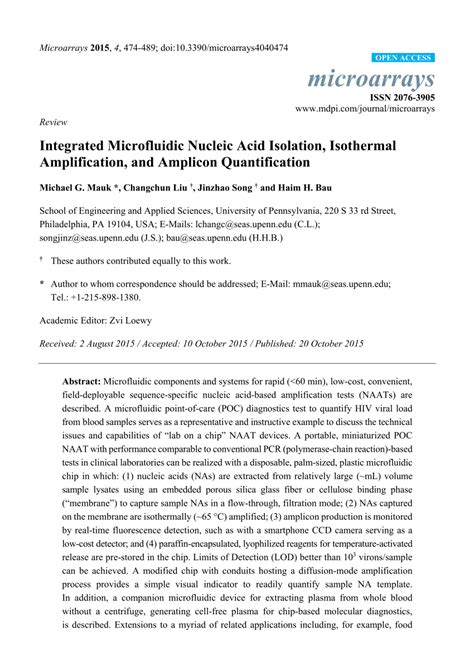 Pdf Integrated Microfluidic Nucleic Acid Isolation Isothermal Amplification And Amplicon