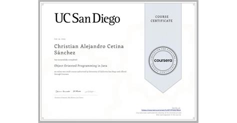 Completion Certificate For Object Oriented Programming In Java Christian Cetina