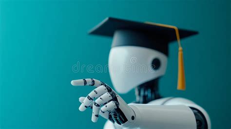 Ai Robot With Graduation Cap Representing Technology In Education Stock