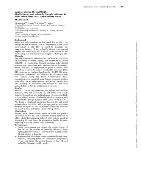 Pdf Health Literacy And Unhealthy Lifestyle Behaviors In Older Adults Does Social