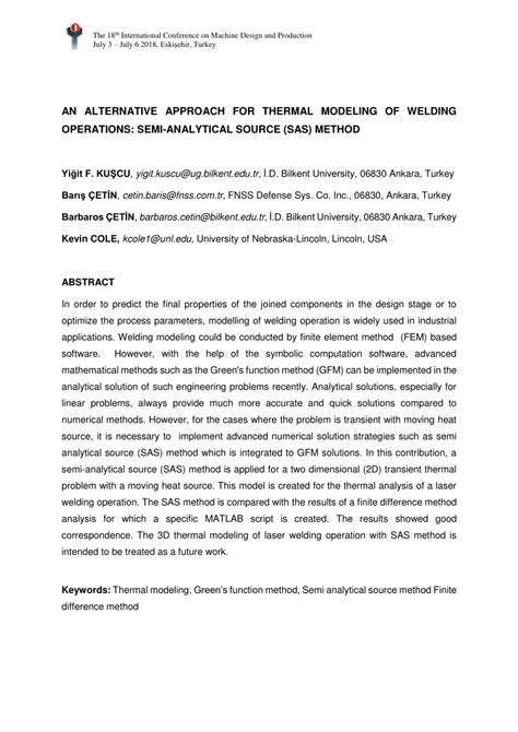 Pdf An Alternative Approach For Thermal Modeling Of Welding Operations Semi Analytical Source