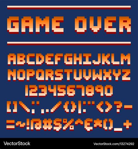 pixel retro font video computer game design 8 bit vector image