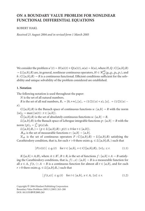 Pdf On A Boundary Value Problem For Nonlinear Functional Differential