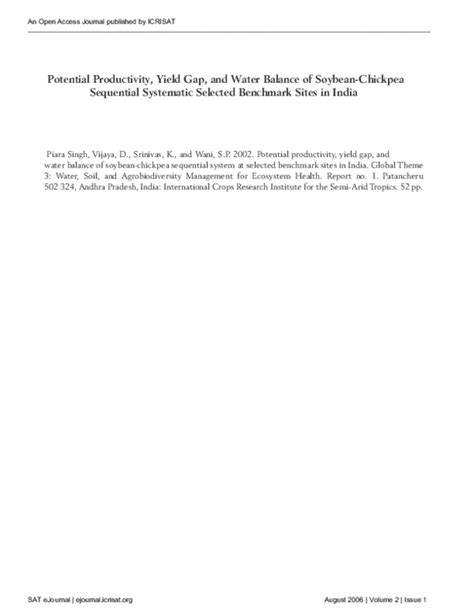 Pdf Potential Productivity Yield Gap And Water Balance Of Soybean Chickpea Sequential System