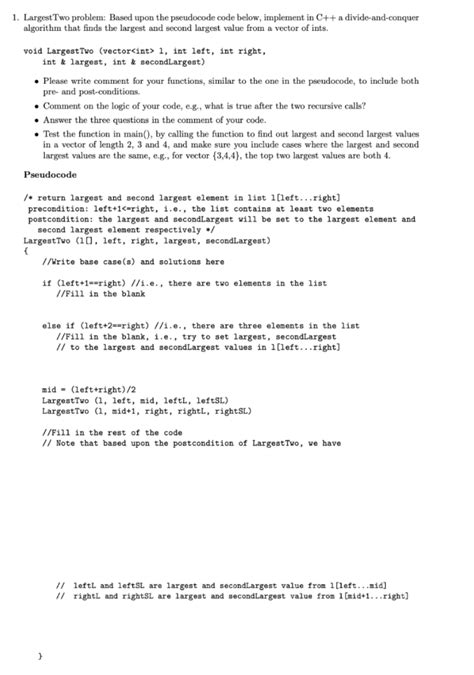 solved 1 largesttwo problem based upon the pseudocode code