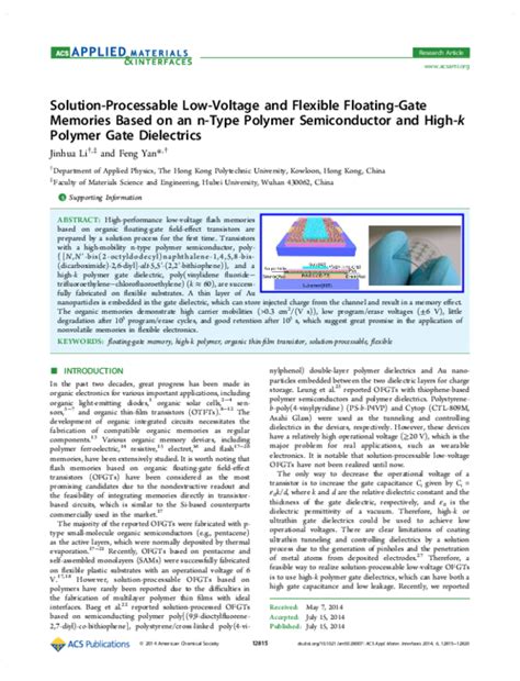 Pdf Solution Processable Low Voltage And Flexible Floating Gate