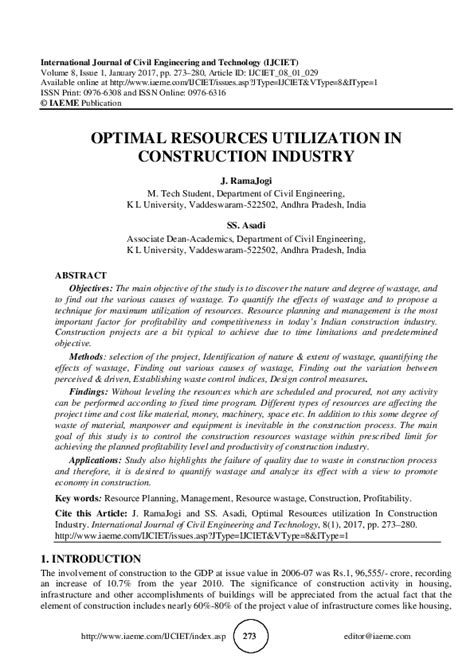 Pdf Optimal Resources Utilization In Construction Industry