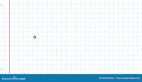 Grid Paper Background With Red Margin Line And Blue Squares Image Stock