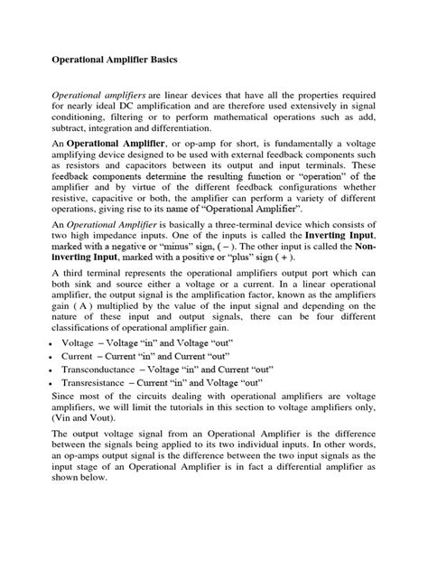 Operational Amplifier Basics Pdf Operational Amplifier Amplifier