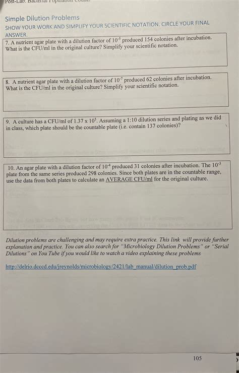 Solved Post Lab Simple Dilution Problems Show Your Work And Simplify