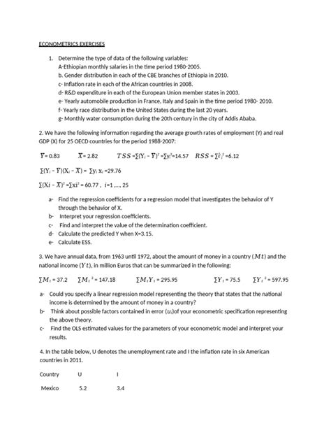 Exercises Pdf Econometrics Linear Regression