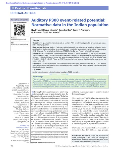 Pdf Auditory P300 Event Related Potential Normative Data In Indian Population